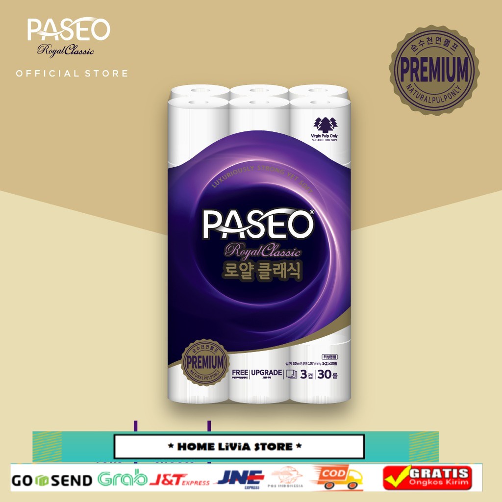 Jual Paseo Royal Classic Tissue Toilet Roll Core Emboss 275 Sheets x 30 ...
