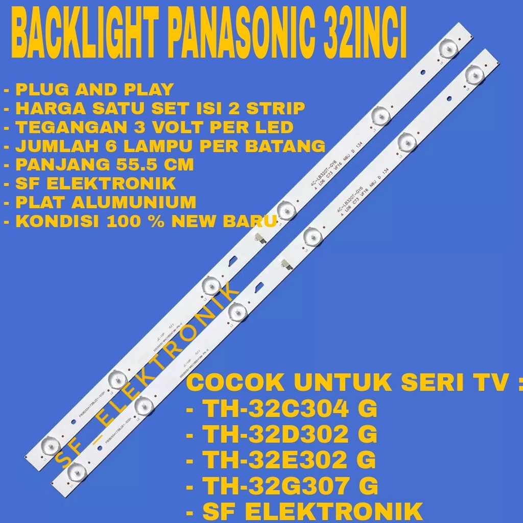 Jual Lampu Backlight TV Led PANASONIC 32Inci 6Mata-3Volt TH-32D302G ...