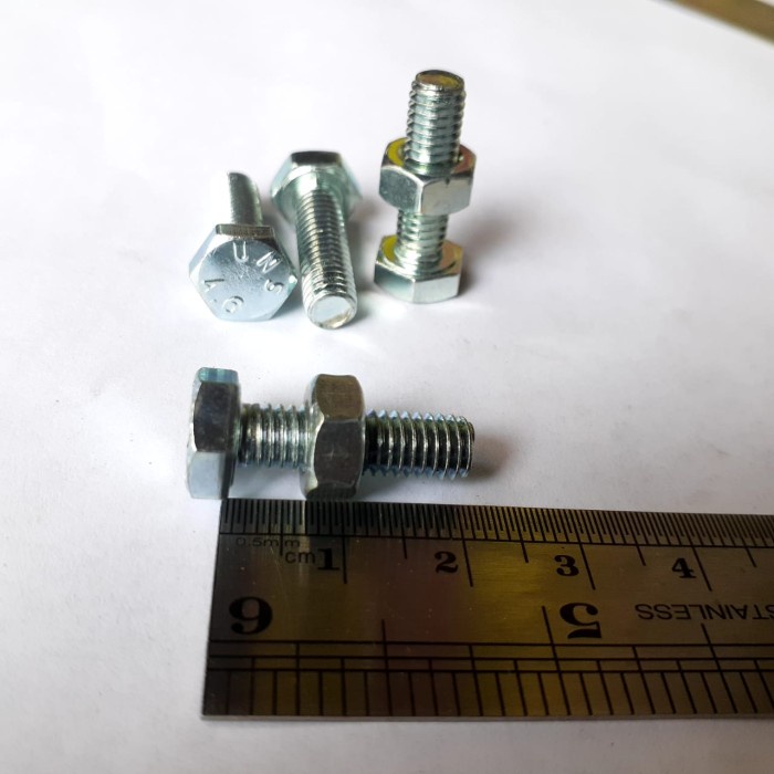 Jual M6X20 (2 CM) BAUT MUR HEXAGON PUTIH FULL DRAT BMP M6 X 20 PANJANG 2 CM DIAMETER BODY 6MM ...