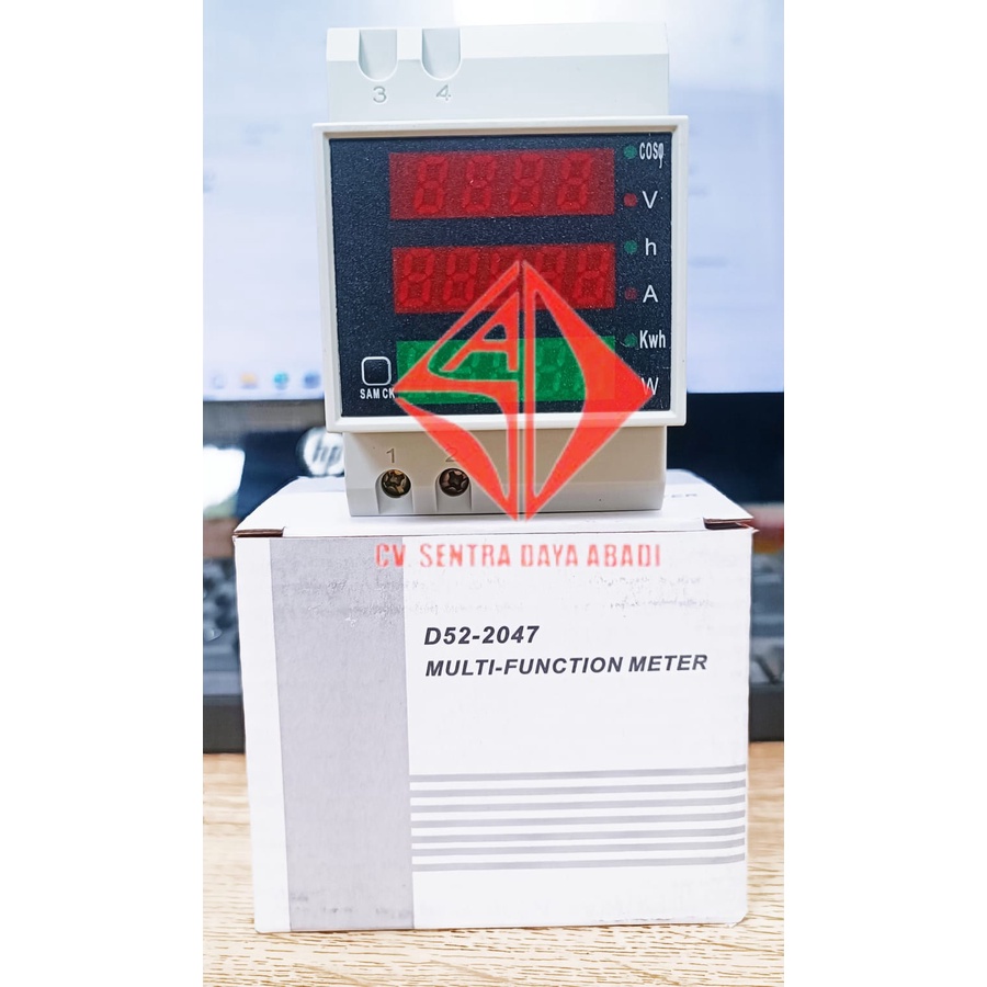 Jual d52-2047 multi function meter DIN Rail AC Multi Watt Meter Volt Ampere kWh Cos Phi 2 Color ...