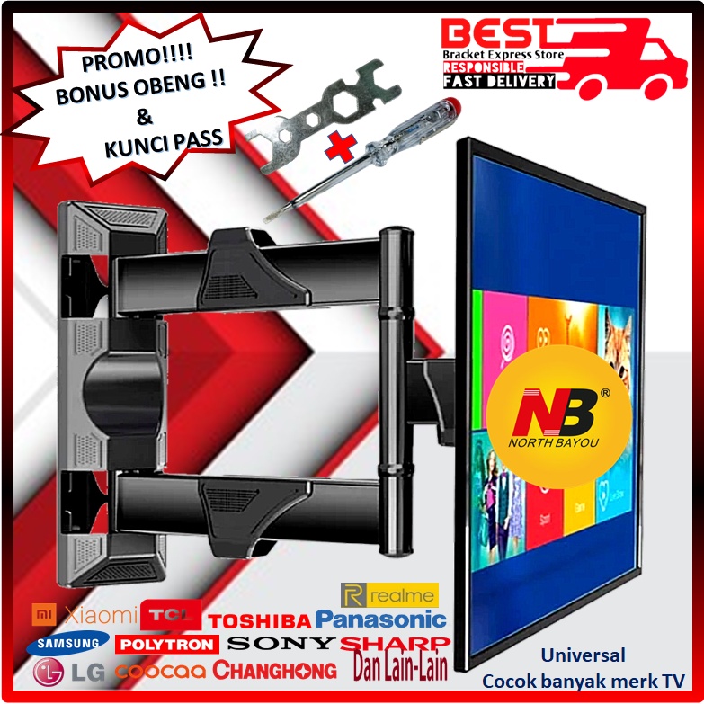 Jual FREE GIFT!! Bracket TV IMPORT 21" s/d 50" fleksible moving 6 arah ...