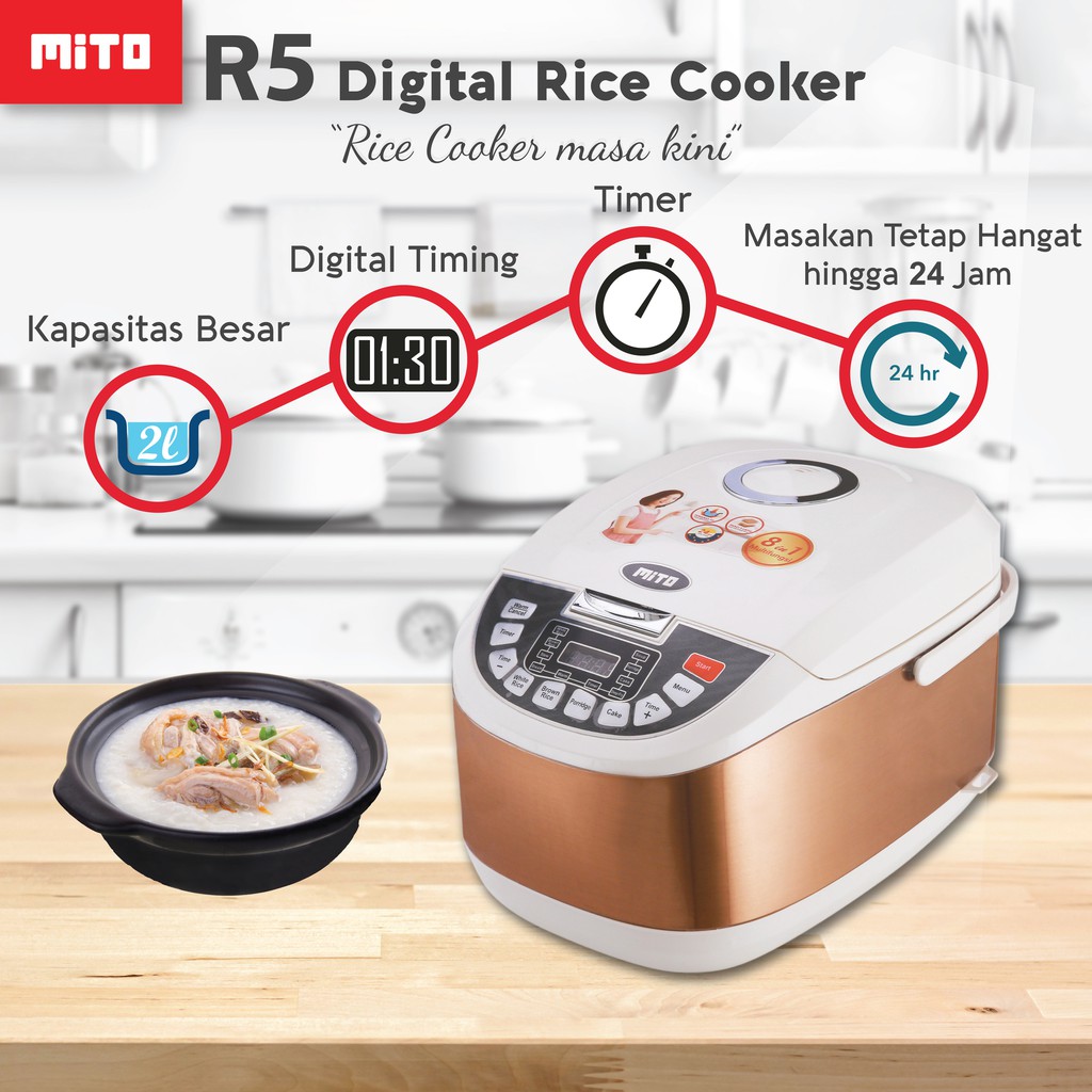 Jual Mito R5 8in1 Digital Rice Cooker - Silver&gold [2 L] | Shopee ...