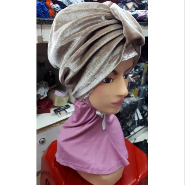 Jual Turban Instan Beludru Mewah Pesta (Real Pict) | Shopee Indonesia