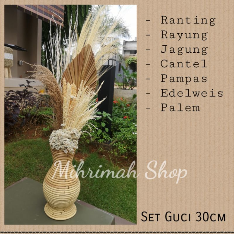Jual Set Bunga Kering Rustik Guci 30cm / Pampas Rayung Palem Cantel ...