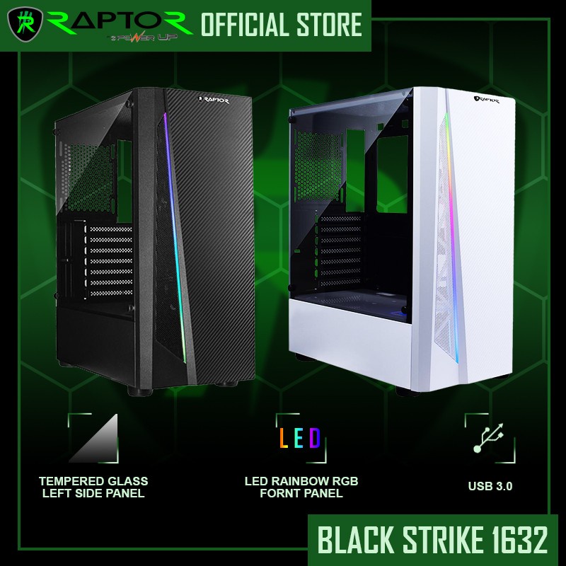 Jual Casing Power UP Raptor Black Strike 1632 Free RGB LED Strip ATX ...