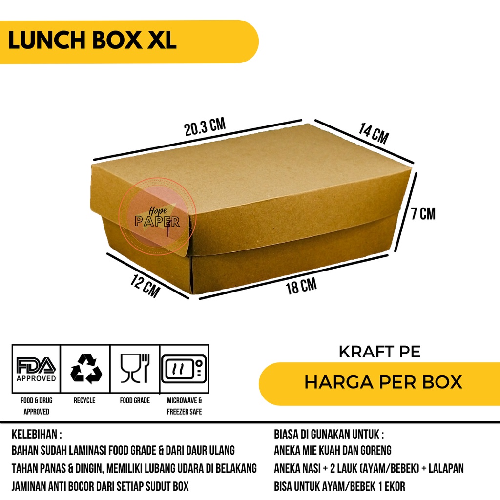 Jual Paper Lunch Box size XL / Lunch Box XL / Kotak Makan XL | Shopee ...