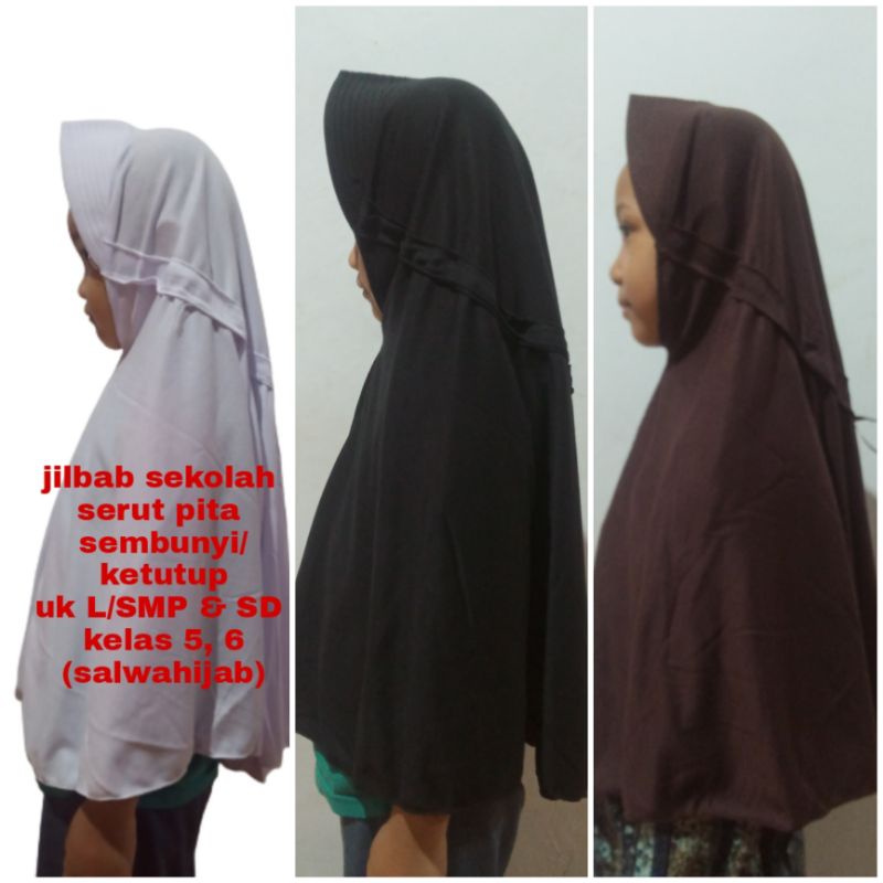 Jual Jilbab Sekolah Pita Ketutup SMP//SMA Serut Pita ketutup Hijab ...