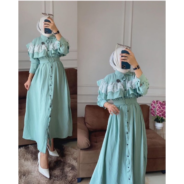 Jual Dress sabrina crinkle| gamis ruffle crinkle | gamis brokat rufle ...