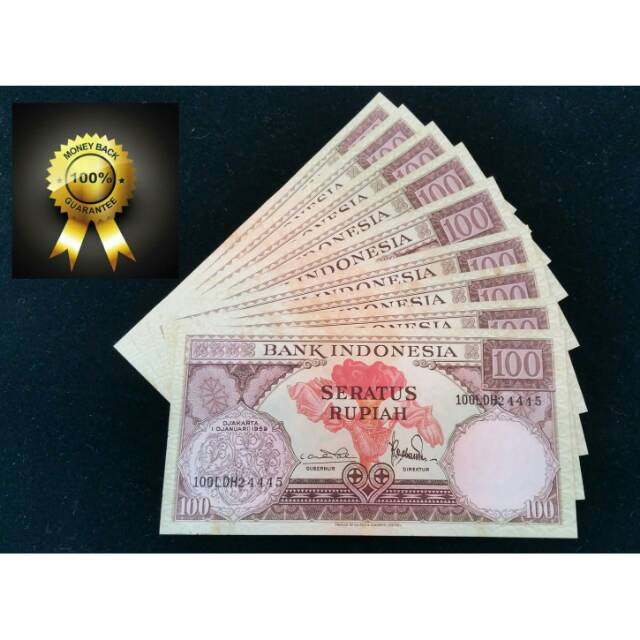 Jual Uang kuno Rp 100 seri Bunga tahun 1959 duit jadul koleksi mahar nikah | Shopee Indonesia