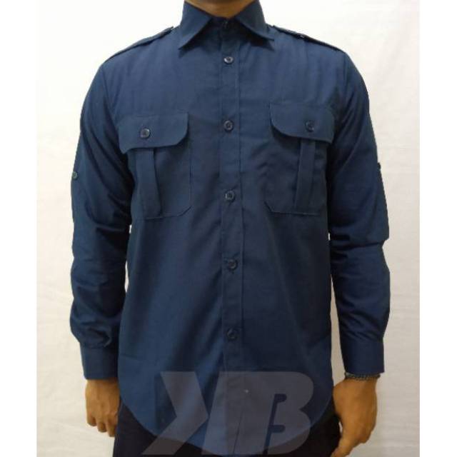 Jual Baju kerja pria pdh lengan panjang by kemejabaru pdl hem alisan putih navy | Shopee Indonesia
