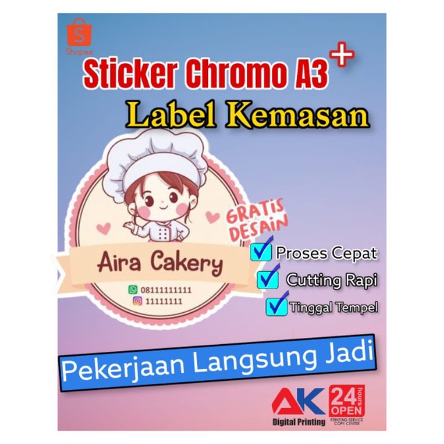 Jual sticker A3 cromo/print sticker label A3/cetak sticker Depok A3 ...