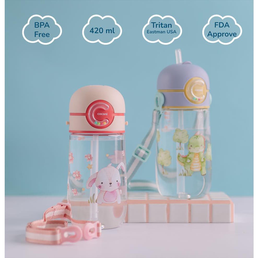 Jual COCONI Kids Tritan Bottle 420 ml | Botol Minum Anak Dengan Tali 420ml | Shopee Indonesia