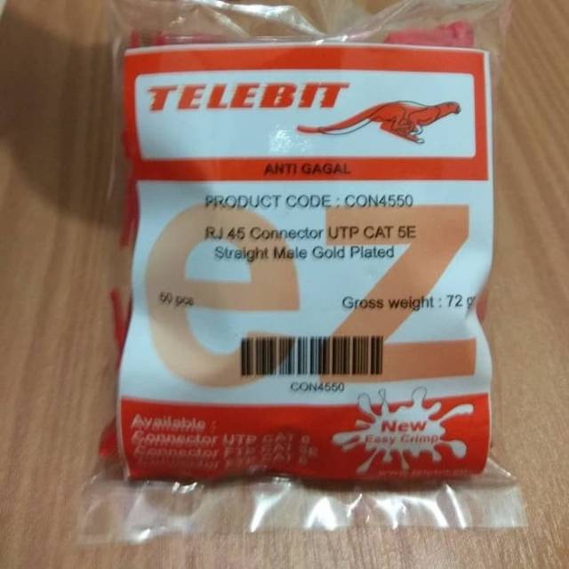 Jual Konektor RJ45 Connector RJ 45 Easy Crimp Anti Gagal CAT 5E Telebit ...
