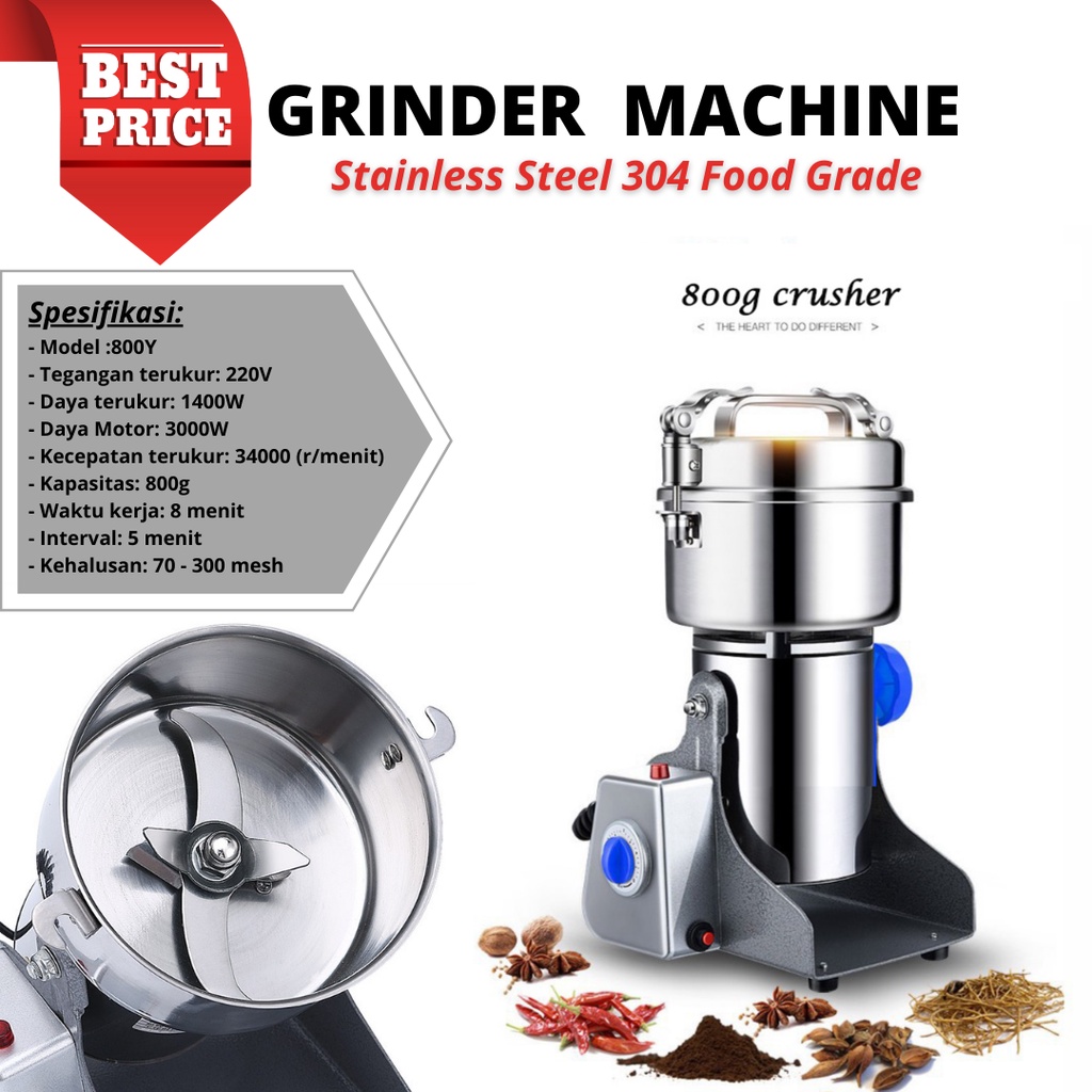 Jual 800G Grain Grinder Machine 800Y Stainless steel full copper wire ...