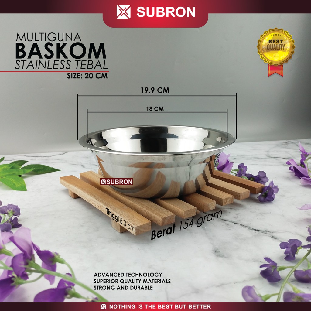 Jual SUBRON Baskom stainless 20 cm 22 cm 24 cm tebal multifungsi kecil ...