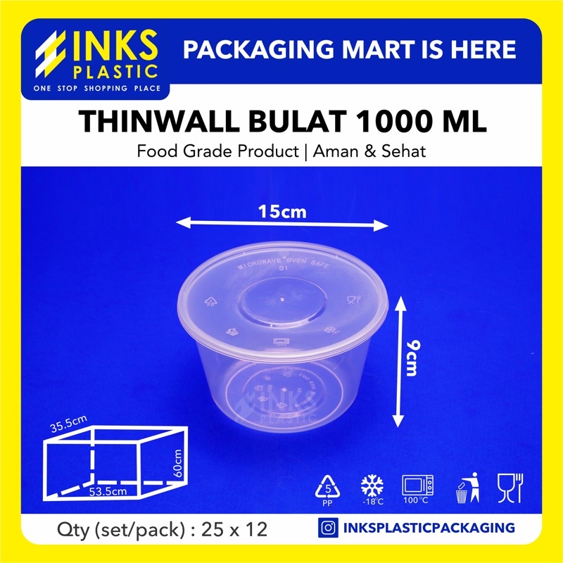 Jual THINWALL 1000 ML BULAT ROUND/MANGKOK BULAT PLASTIK ( 25 PCS ) | Shopee Indonesia
