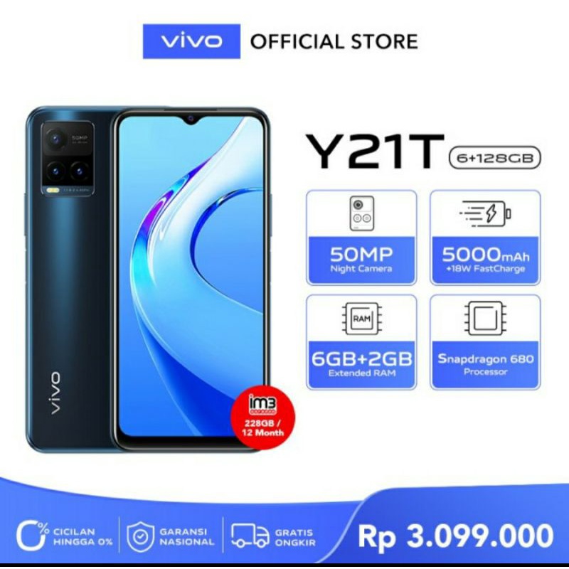 Jual VIVO Y21T RAM 6 + 2 EXTEDED RAM 50MP CAMERA | Shopee Indonesia
