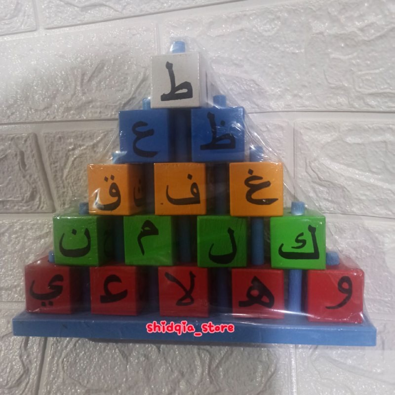 Jual Mainan Kayu Edukasi Menara Balok Susun Piramid Warna hijaiyah ...