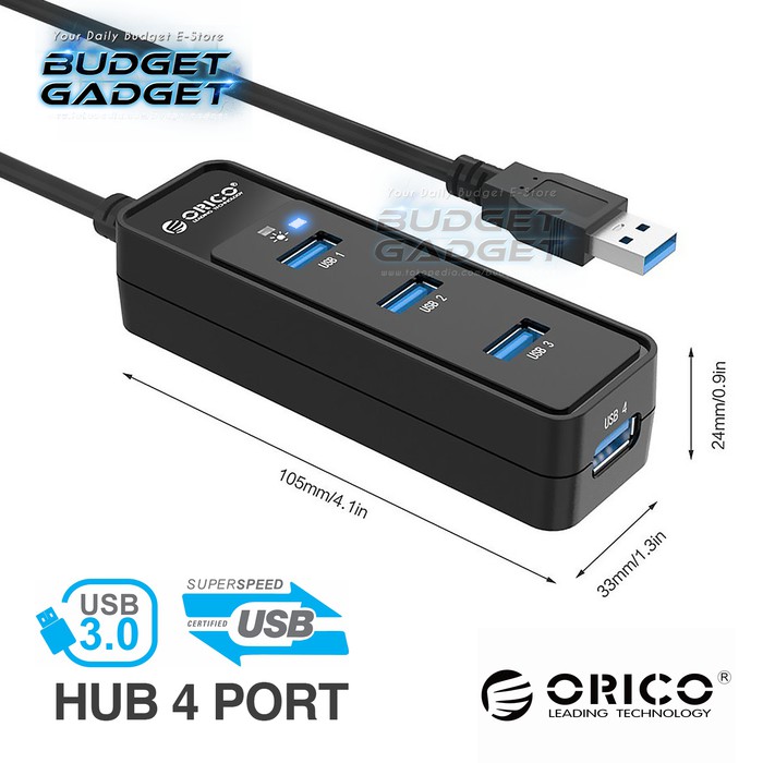 Jual Orico Ultra Mini USB 3 0 High Speed HUB 4 Port 8 Inch Cable W5PH4 ...