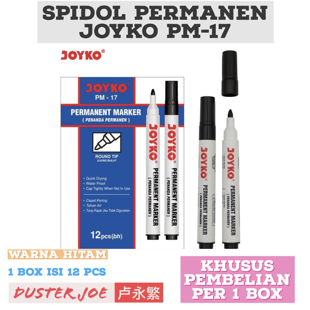 Jual [PER 1 PACK] Joyko Spidol Permanen Hitam PM-17 (ISI 12 PCS ...