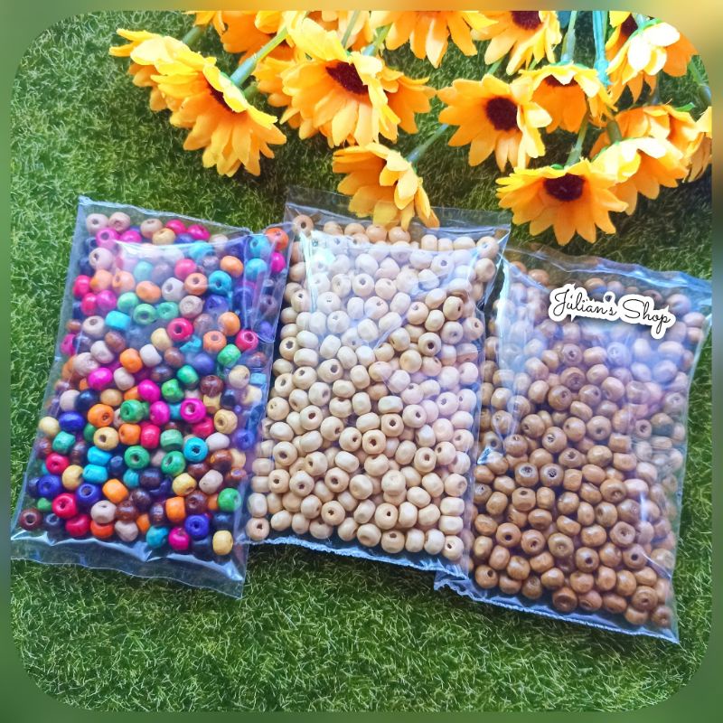 Jual [25 Gram] Manik 6mm Mote KAYU BULAT Bahan DIY Meronce 250 Biji/Pak ...