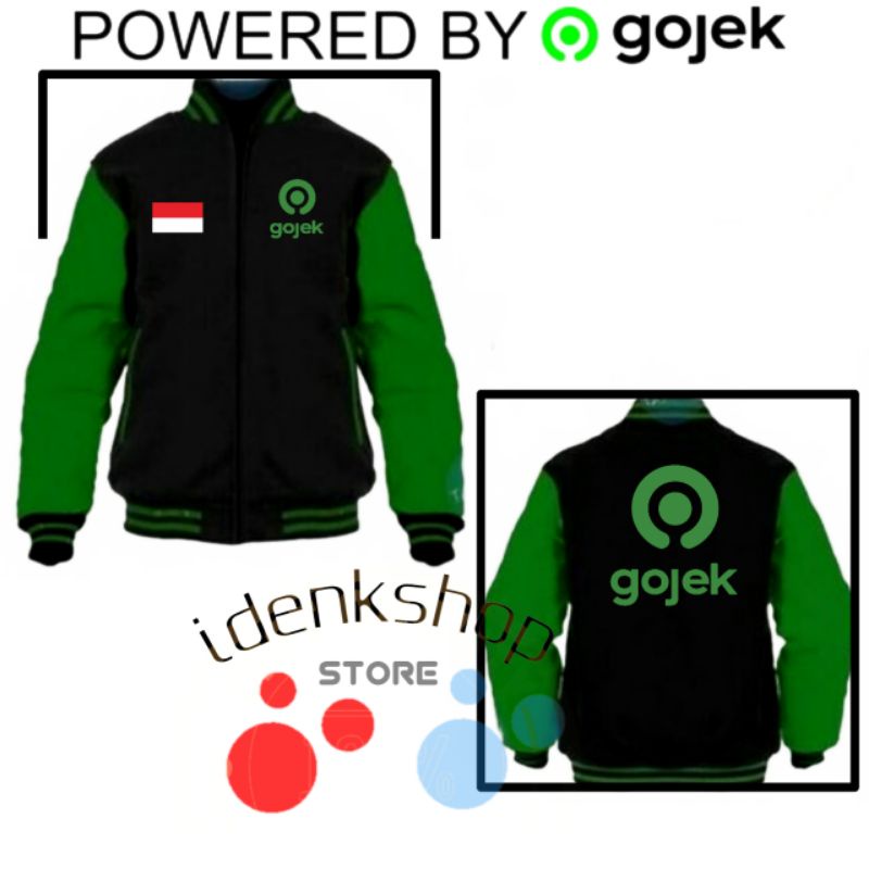 Jual jaket baseball gojek sablon dada hitam lengan hijau berbahan ...