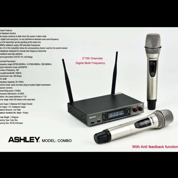 Jual MICROPHONE ASHLEY COMBO MIC WIRELESS ASHLEY ORIGINAL GARANSI BARU ...
