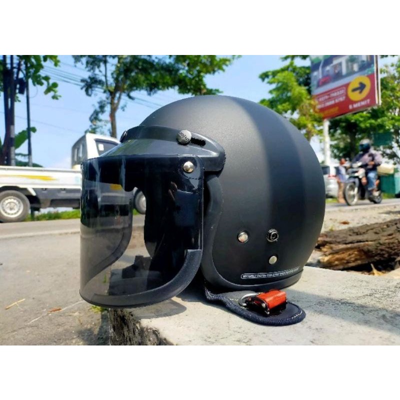 Jual HELM BOGO RETRO HITAM DOFF FULL WARNA | Shopee Indonesia