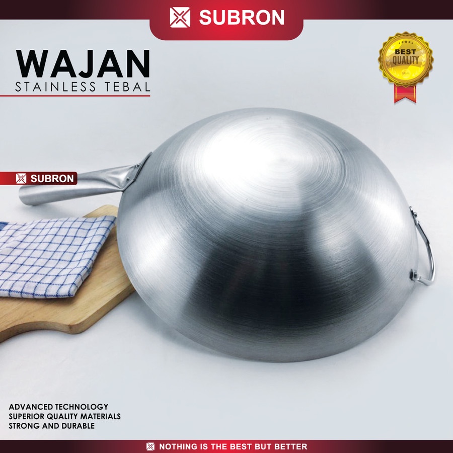Jual SUBRON Wajan Kuali 38cm 40cm 43cm Wok Stainless Pegangan Tebal ...