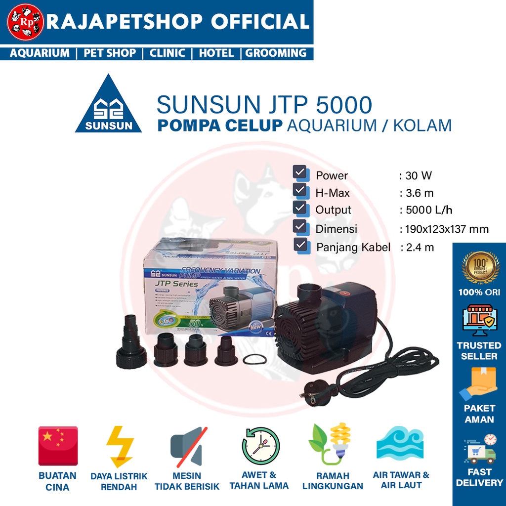 Jual SUNSUN JTP 5000 SUBMERSIBLE WATER PUMP POMPA KOLAM AQUARIUM ...