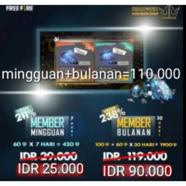Jual Jual Diamond Membership Mingguan dan Bulanan ff | Shopee Indonesia