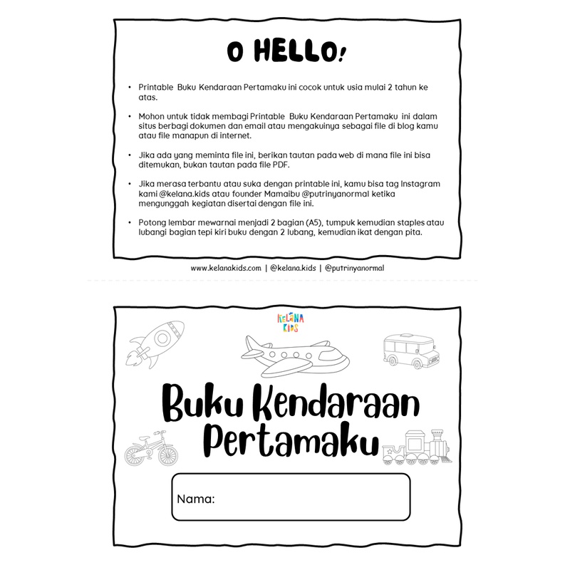 Jual Lembar Mewarnai Buku Kendaraan Pertamaku Printable Worksheet