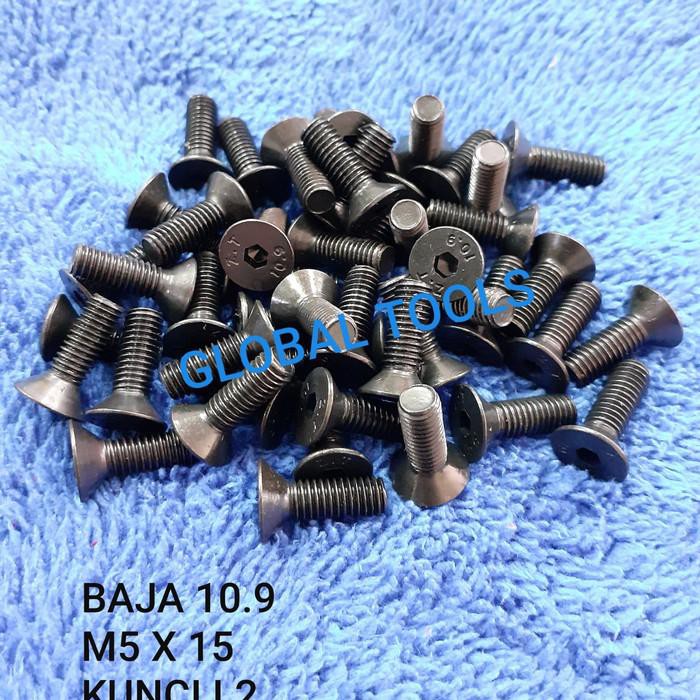 Jual Stock Terbatas oval machine screw m5 x 15 baut Flat head baja 10.9 ...
