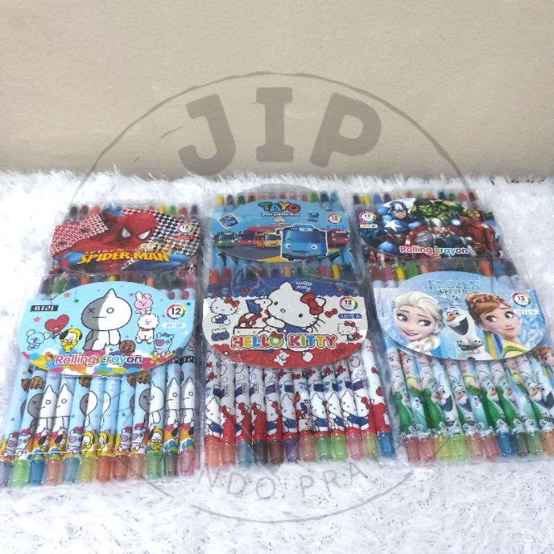 Jual Crayon putar / Rolling crayon Panjang Pendek / Krayon 12 Warna ...