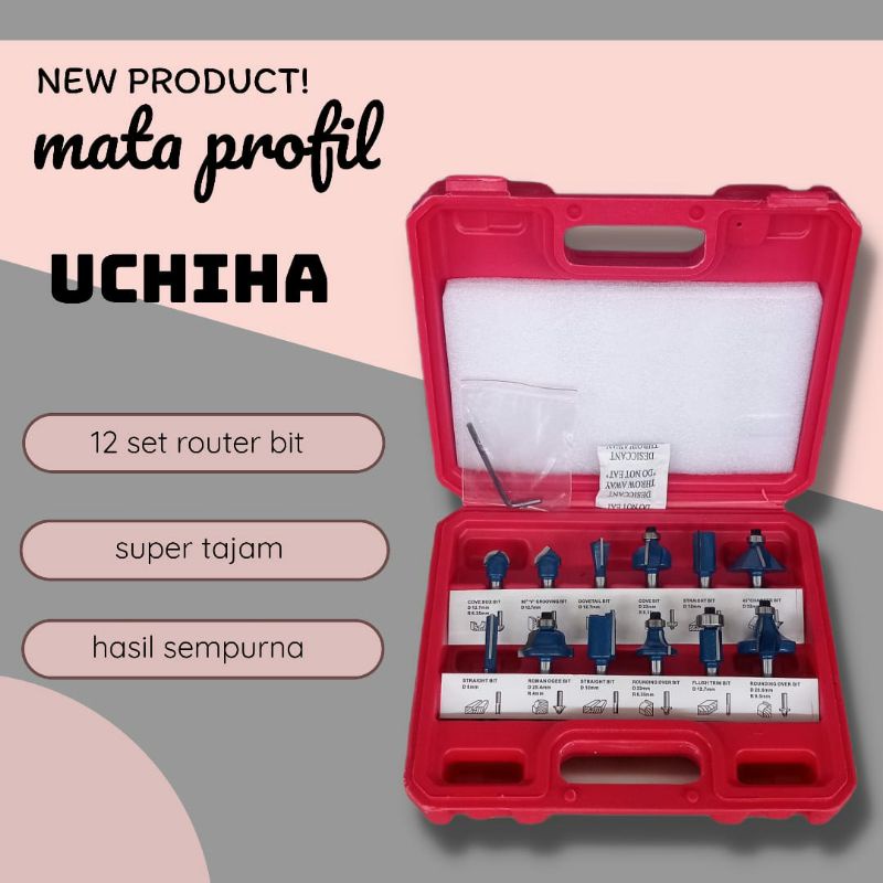Jual Mata Profil Set 12Pcs Trimmer Router Bits Set Kayu Triplek Uchiha ...