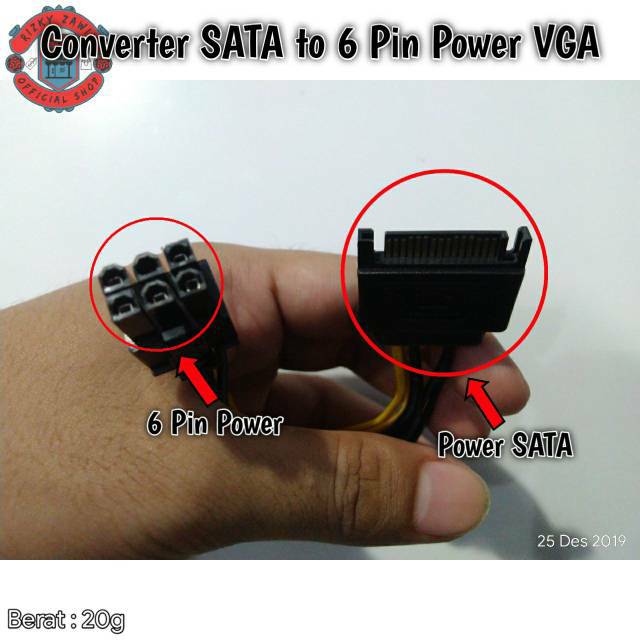 Jual Kabel Converter SATA 15 Pin To 6 Pin Power PCI-E Express Video ...