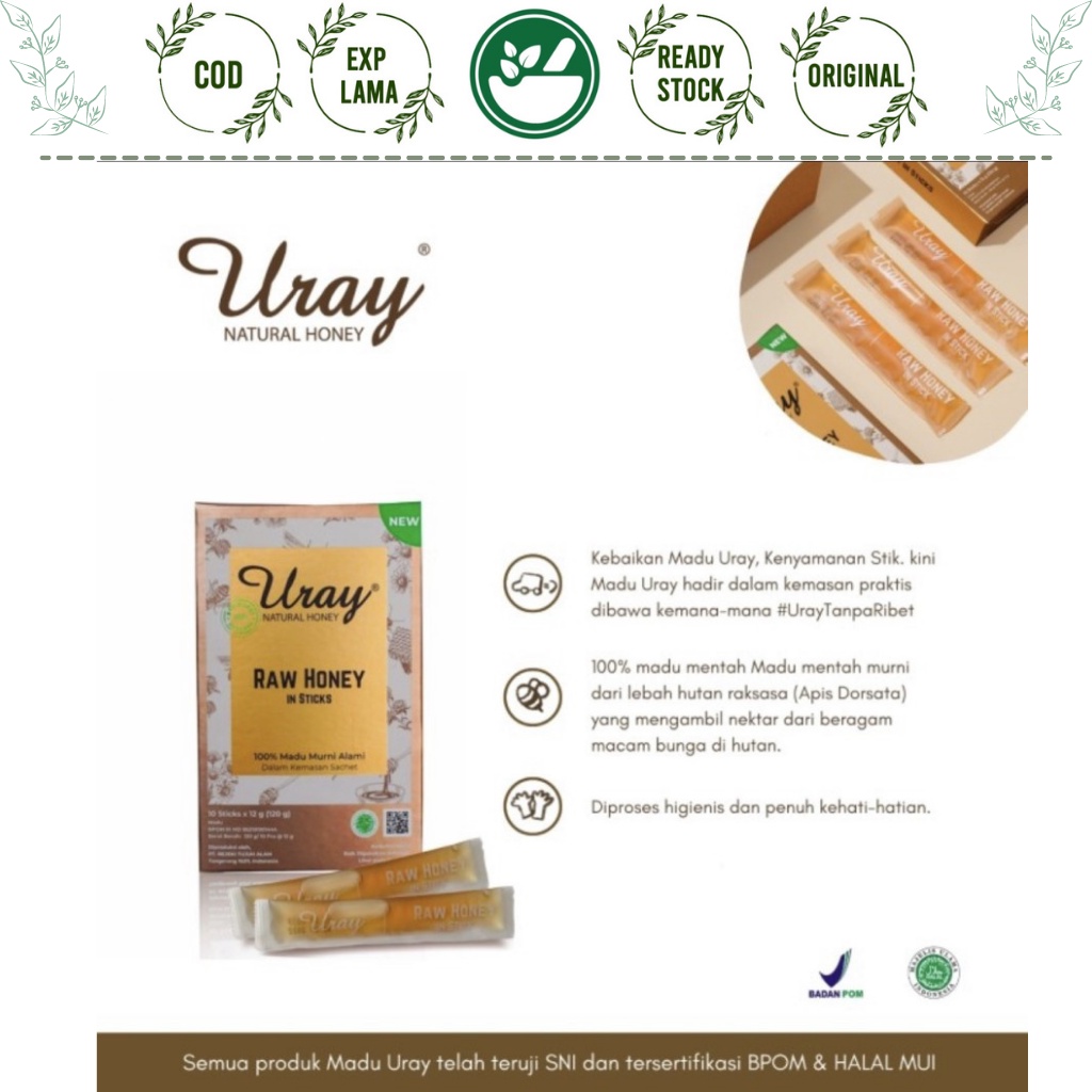 Jual URAY RAW HONEY IN STICKS 10 STICKS MADU URAY NATURAL HONEY SACHET ...