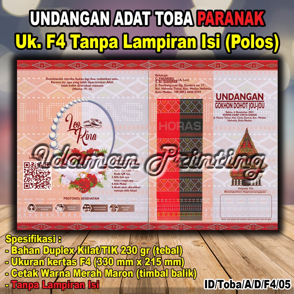Jual Undangan Blangko Adat Toba Paranak F4 Timbal Balik (Polos ...