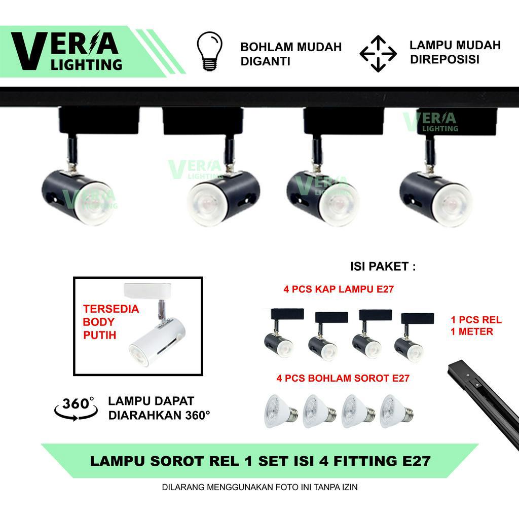 Jual Set 4 Lampu Sorot Rel E27 MR16 - Spotlight Tracklight LED Bisa Ganti Bohlam - Untuk Rumah ...