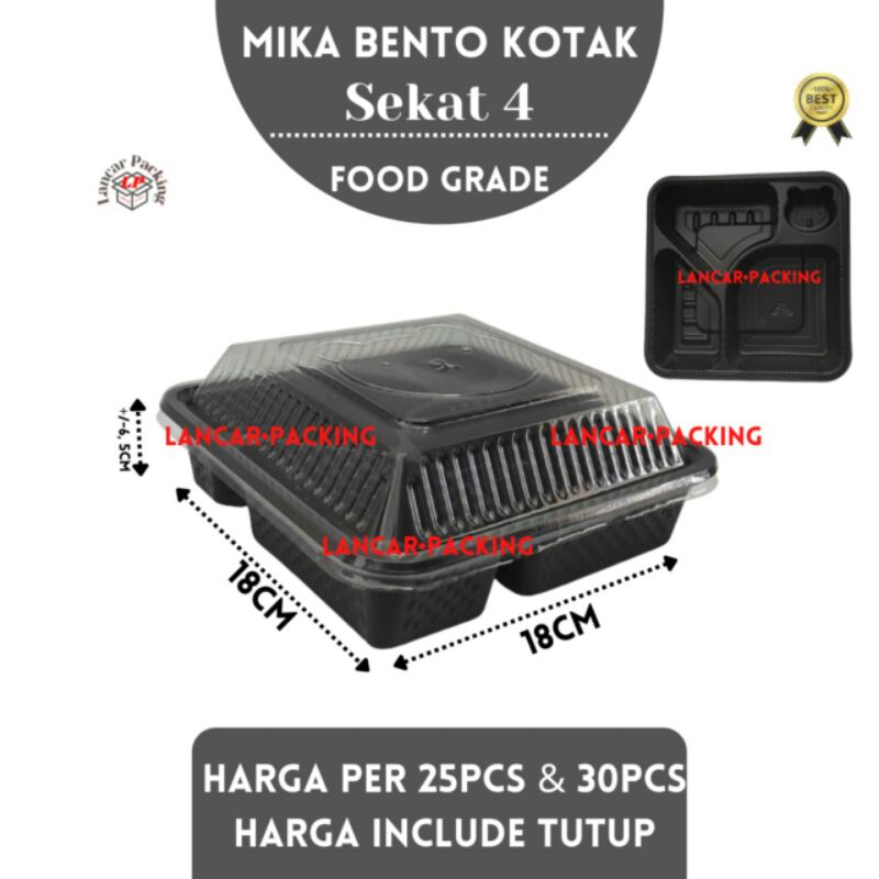Jual Mika bento sekat 4 / Mika bento kotak 18x18 / Mika nasi bento ...