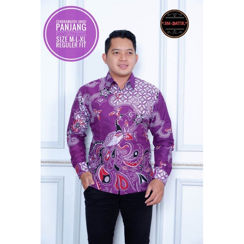Jual Kemeja batik pria terbaru warna ungu / baju batik lengan panjang ...