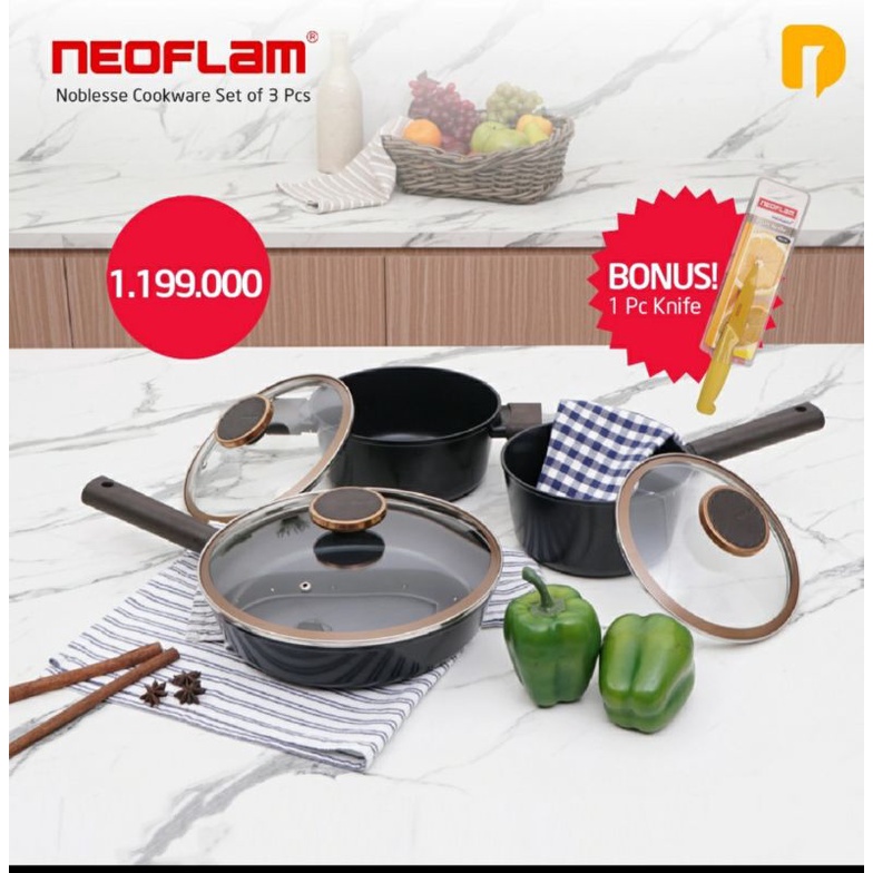 Jual Neoflam Noblesse Cookware Set of 3 Pcs BONUS Knife Neoflam ...