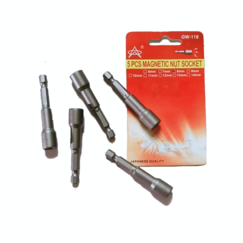 Jual Mata Bor Baut Roofing 5Pcs Magnetic Socket Bit H8x65mm. | Shopee ...