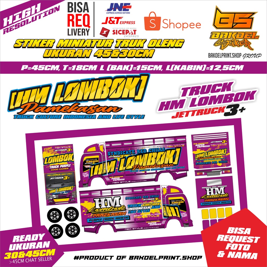 Jual STIKER MINIATUR TRUK OLENG MOTIF HM CABE UK. 45CM/30CM | Shopee ...