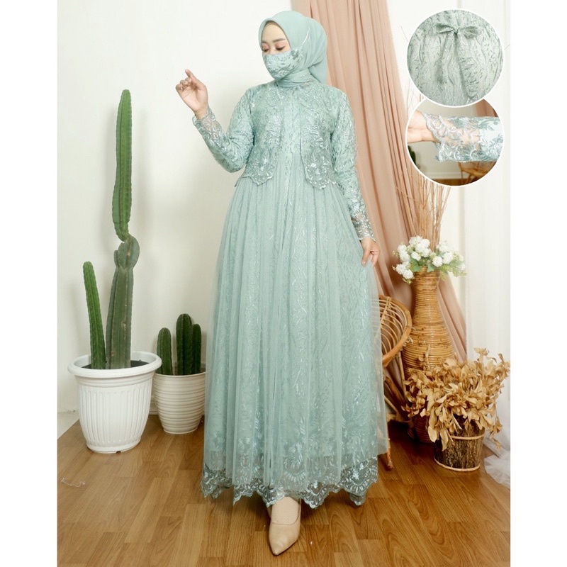 Jual GAMIS BUSUI SABRINA/ GAMIS MODEL ROMPI FULL BRUKAT TILE/ GAMIS BRUKAT TILE LAPIS VELVET ...