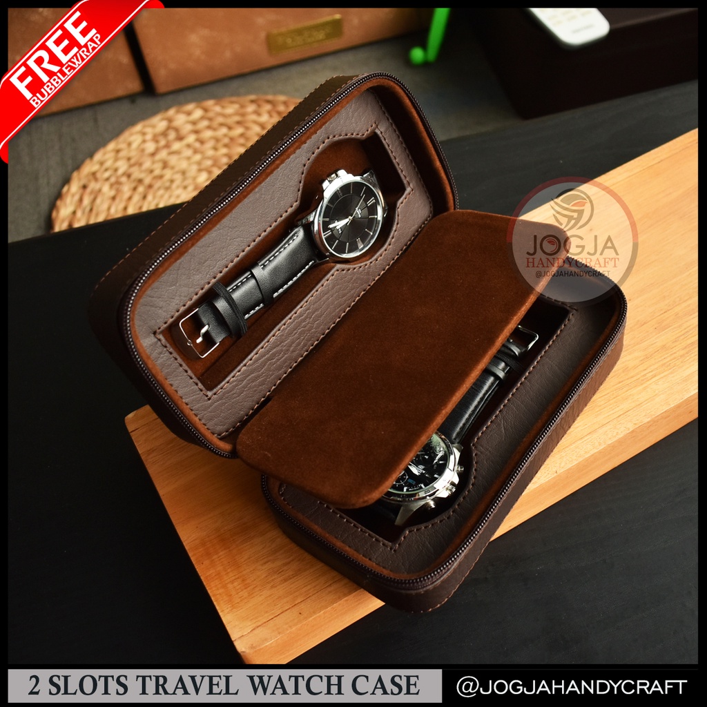 Jual Kotak Tempat Jam Tangan 2 Slot Travel Leather Watch Case | Shopee ...