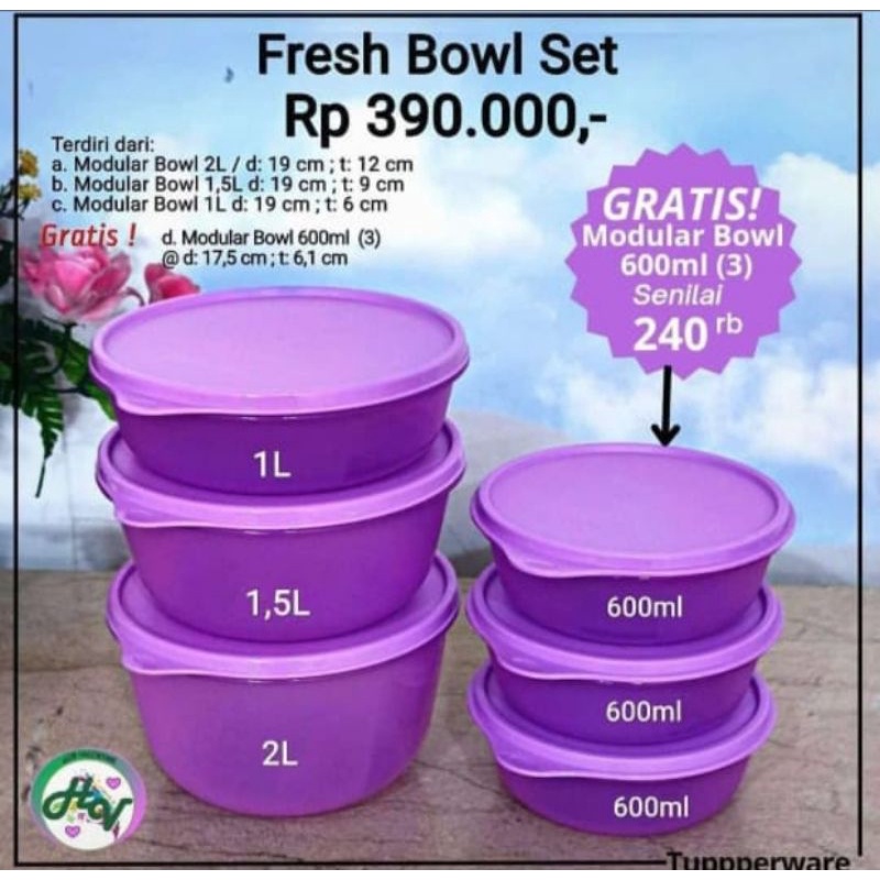 Jual Tuperware Fresh Bowl Set 6pcs Modular Bowl Toples Serbaguna ...