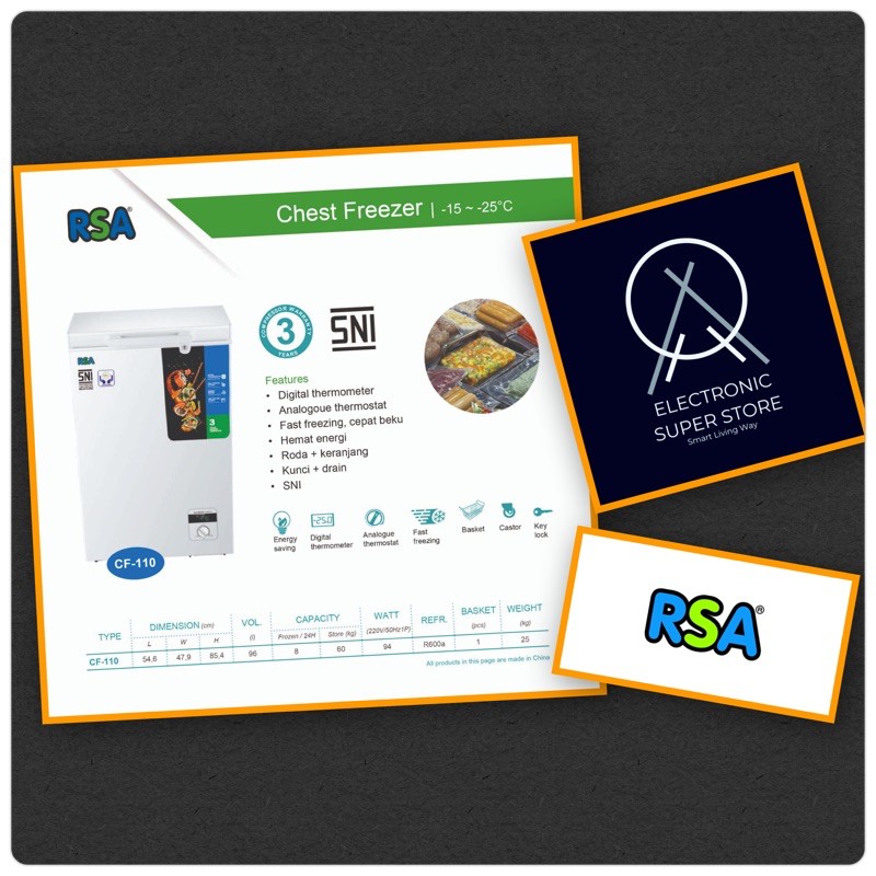 Jual CHEST FREEZER RSA CF-100/CF-110 FAST FREEZING LOW WATT | Shopee ...