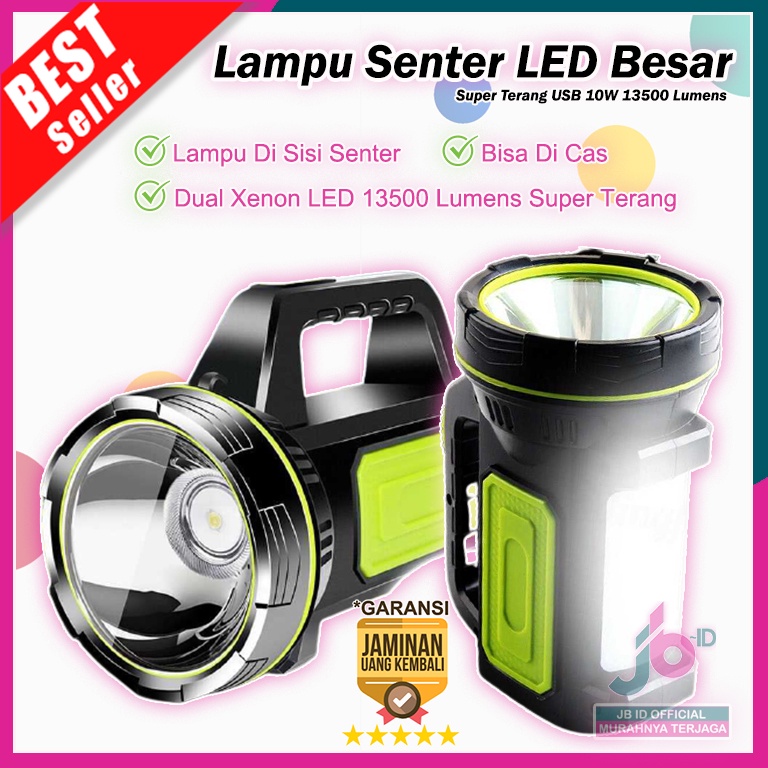 Jual Lampu Senter LED Besar Super Terang Bright Rechargeable 10W 13500 ...