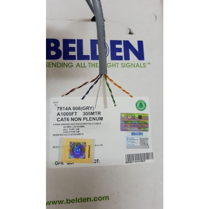 Jual kabel lan belden cat 6 original / asli 1box (dus) 1000 Feet / 305 ...